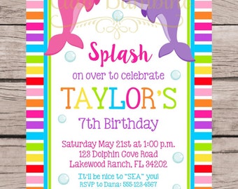 PRINTABLE Pink Dolphin Birthday Party Invitation / Pink and
