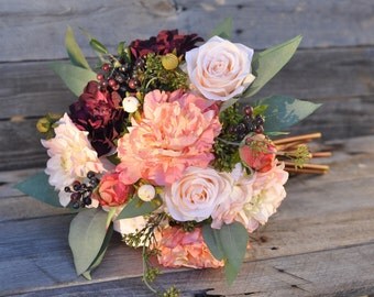 Peach Rose Wedding Bouquet Silk Flower by Hollysflowershoppe