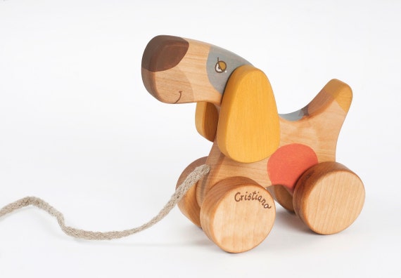 Personalized Pull along dog Wooden Toy Dog Pull Toys for