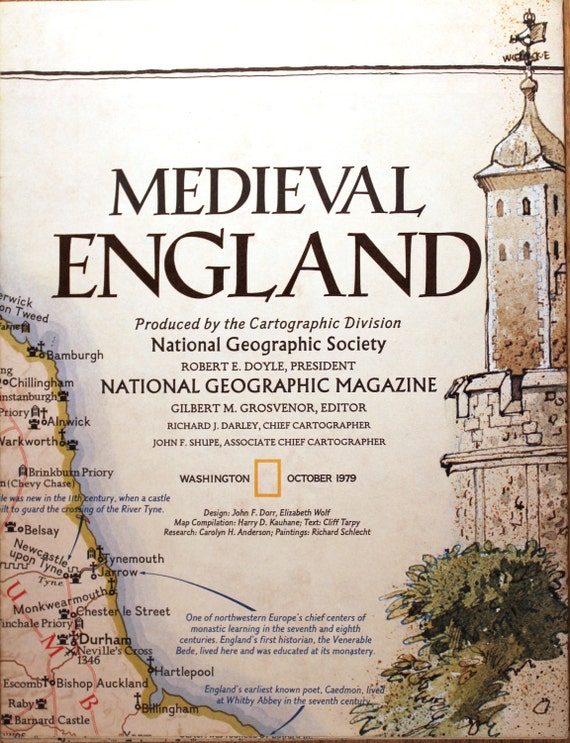 Medieval England vintage map/ cartography/ maps/ National