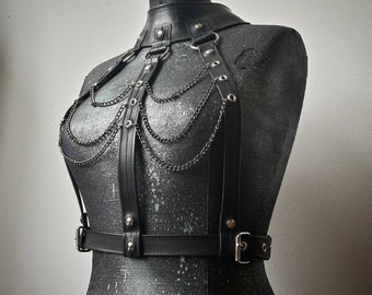 Post Apocalyptic Black Leather Tactical Vest L-3XL