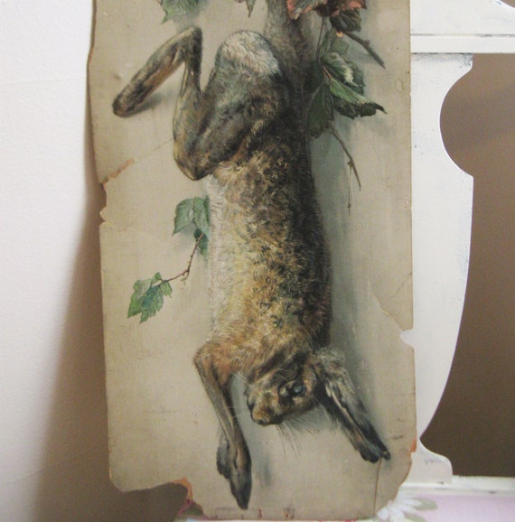 Antique Rabbit Print Embossed Lithograph Rabbit Hare Hunt by PoemHouse ...