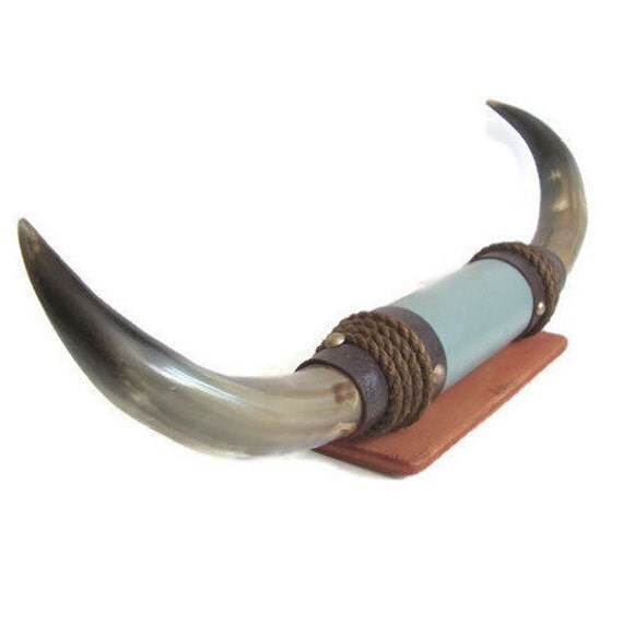 Mounted Bull Horns 18 in Real Horns Leather Rope
