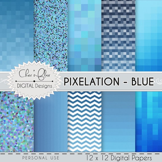 PIXELATION IN BLUE Blue Ombre Pixelated Digital Scrapbook