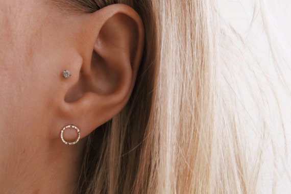 9ct Gold Hammered Small Circle Earrings Delicate 9ct Gold