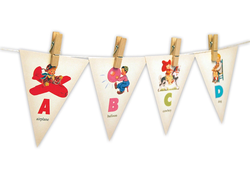Digital vintage ABC banner / DIY / printable alphabet pennants