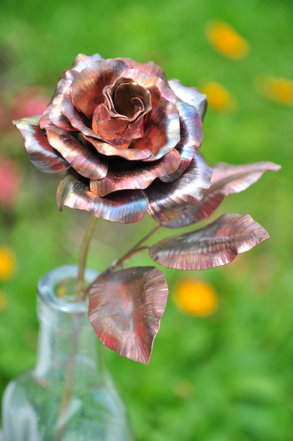 Handmade Copper Rose Forever Rose Hand Forged Metal Rose