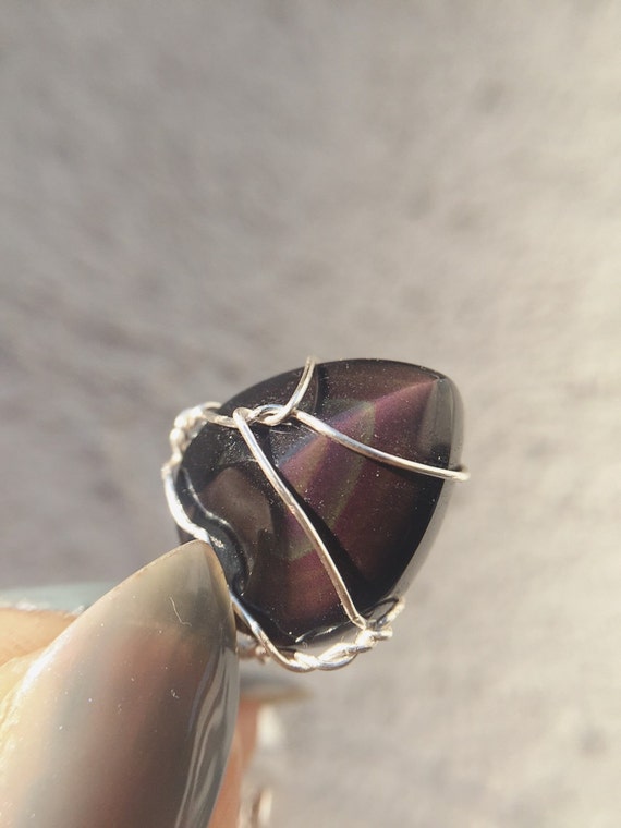 Items similar to Rainbow obsidian and rainbow moonstone lariat necklace ...