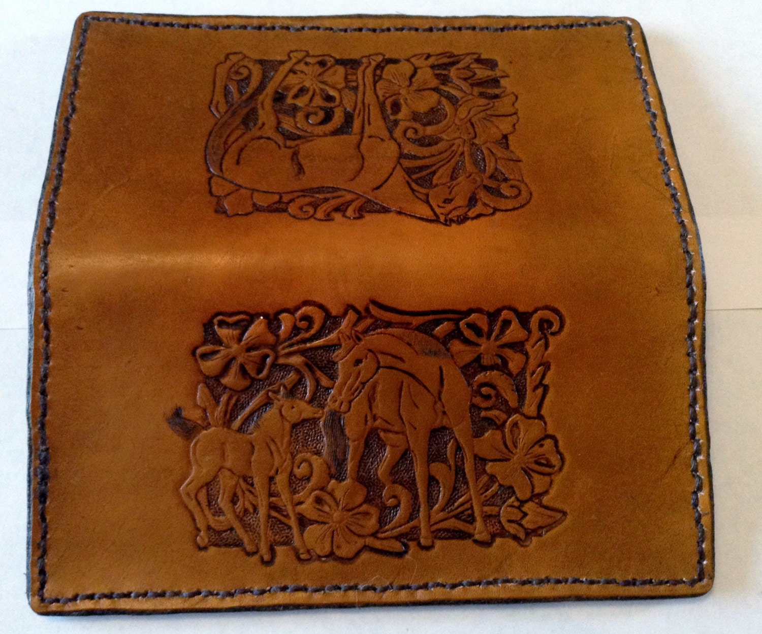 Hand Tooled Long Roper leather wallet/checkbook holder-Made in