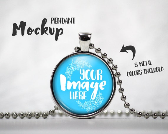 Round Pendant Mockup Template with Ball Chain Jewelry