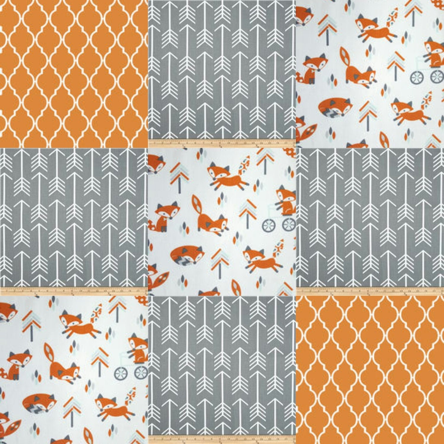 fox baby quilt arrow quilt quatrefoil orange grey by SnugasaBuggg