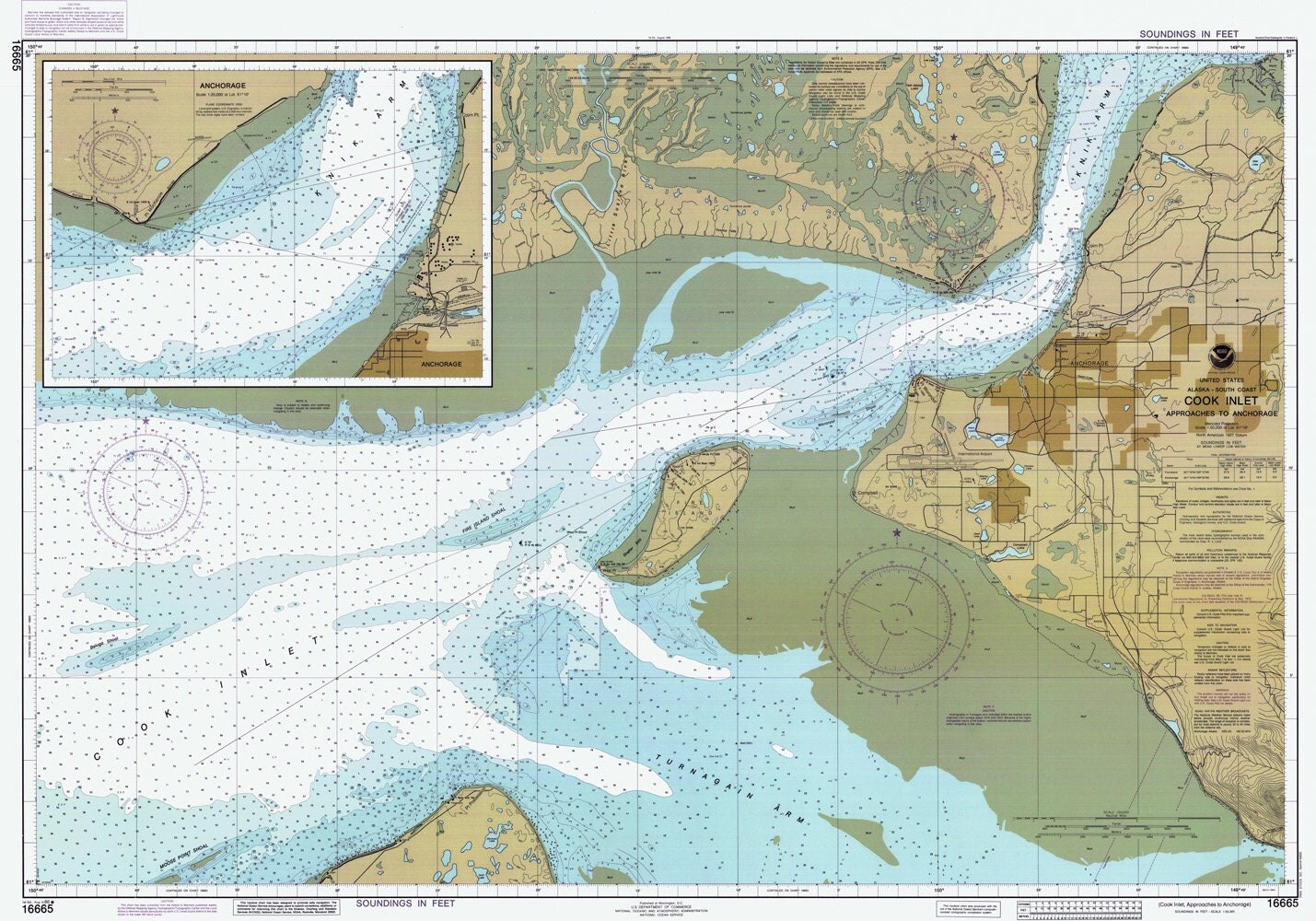 1986 Nautical Map of Cook Inlet Anchorage Alaska
