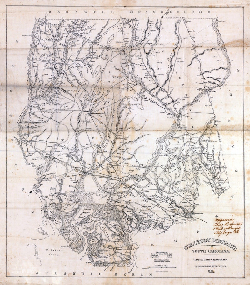 1825 Map of Colleton District County South Carolina