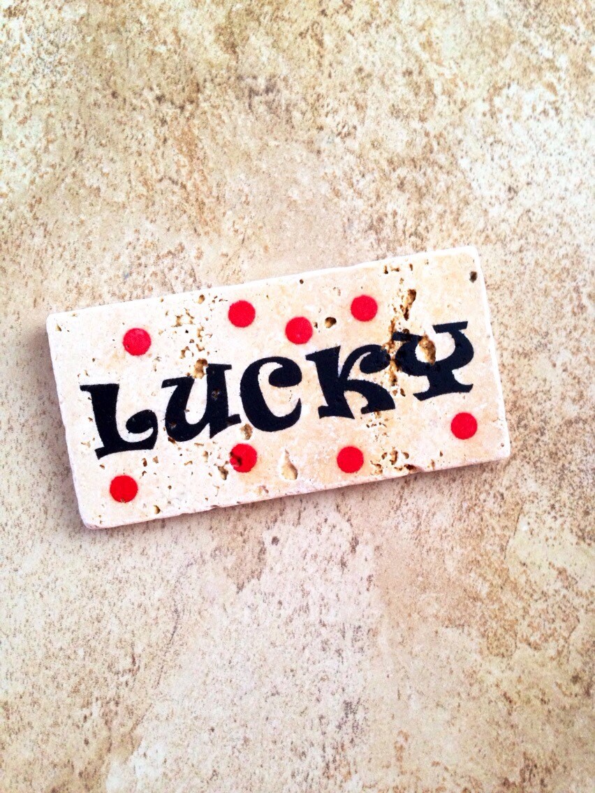 Small wall sign stenciled tile lucky sign inspirational