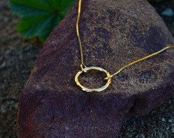 Gold Circle Necklace Brushed Gold Simple Necklace Minimal
