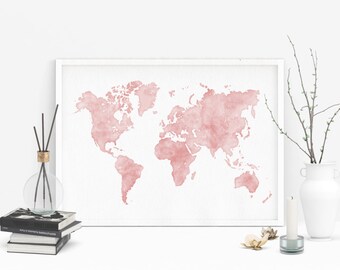 Pink world map | Etsy