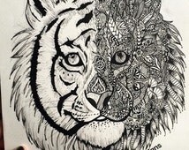 Unique tiger zentangle related items | Etsy