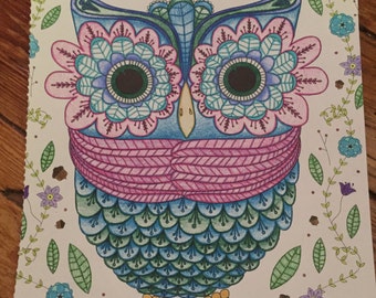 Items similar to Autumn Owl - Zentangle colored art print, 5 x 7 on Etsy
