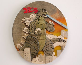Godzilla wall art | Etsy