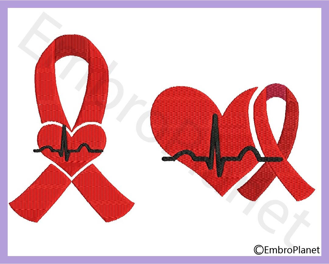 Heart Awareness Ribbon Designs for Embroidery Machine