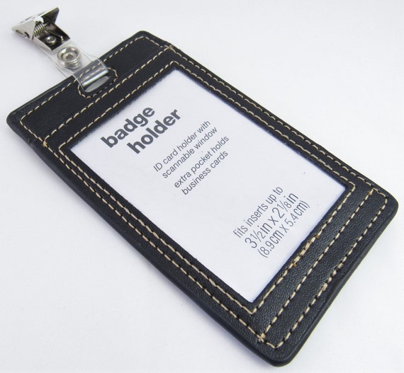 Black Faux Leather Badge Holder ID Holder Badge Pocket