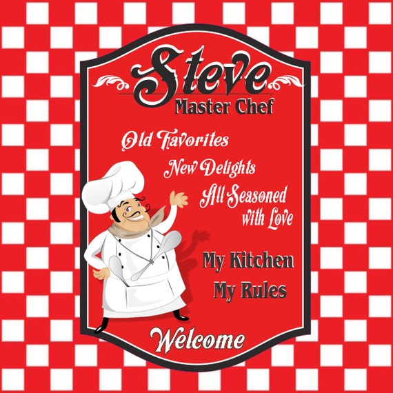 Personalized Kitchen Sign with Cartoon Chef by FunSignFactory