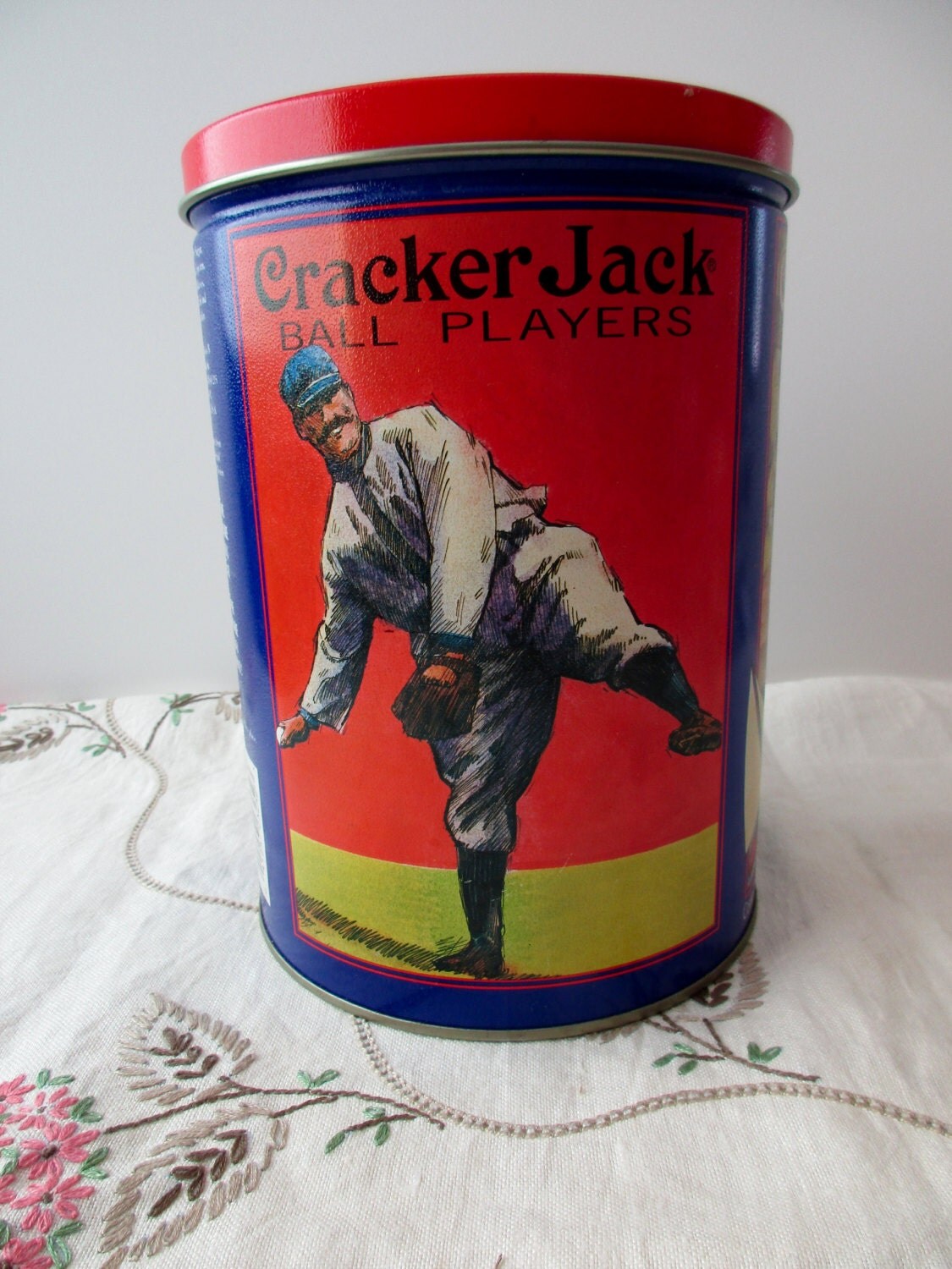 vintage cylinder DECORATIVE TIN – Cracker Jacks, baseball, kids, 90s ...