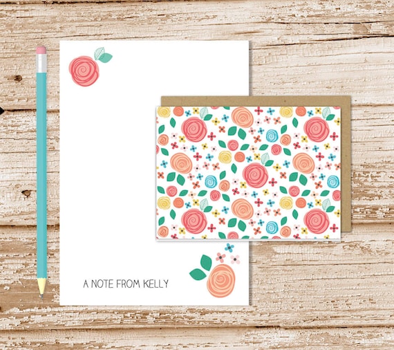 personalized stationery set . floral whimsy notepad + note card set ...