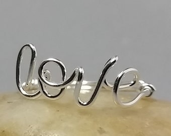 Love Ring Sterling Silver Wire Handcrafted Adjustable Ring