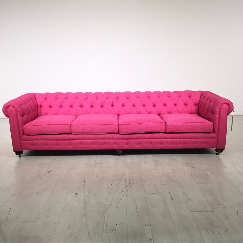 Shabby Pink Fuchsia Tufted Chesterfield Sofa, Couch, Loveseat, Chaise ...