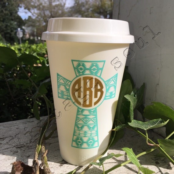 Items similar to Aztec cross, Reusable customizable travel coffee cup ...