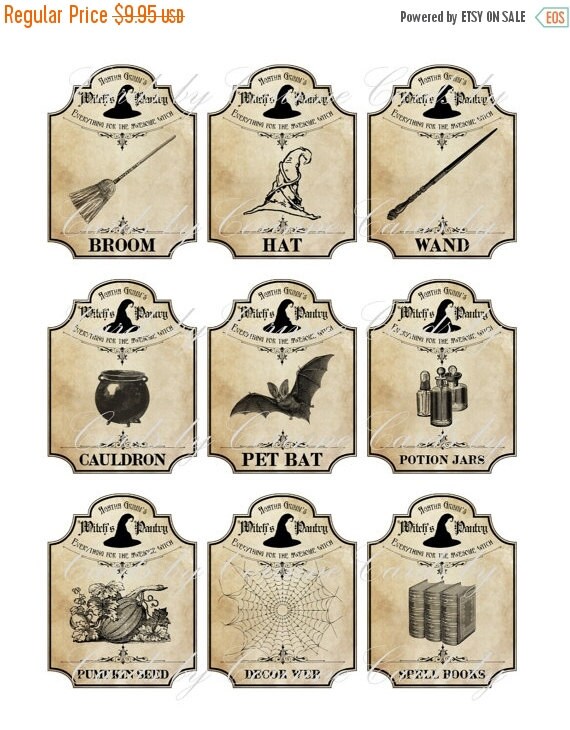 ON SALE Halloween 9 labels witch's pantry by cardsbycorinne