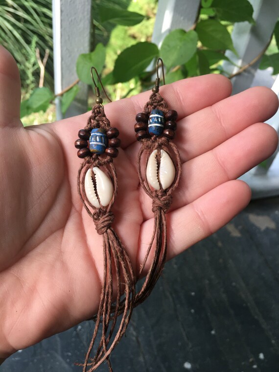 Wood Beaded Earrrings Hemp Jewelry Boho Style Earrings Hemp