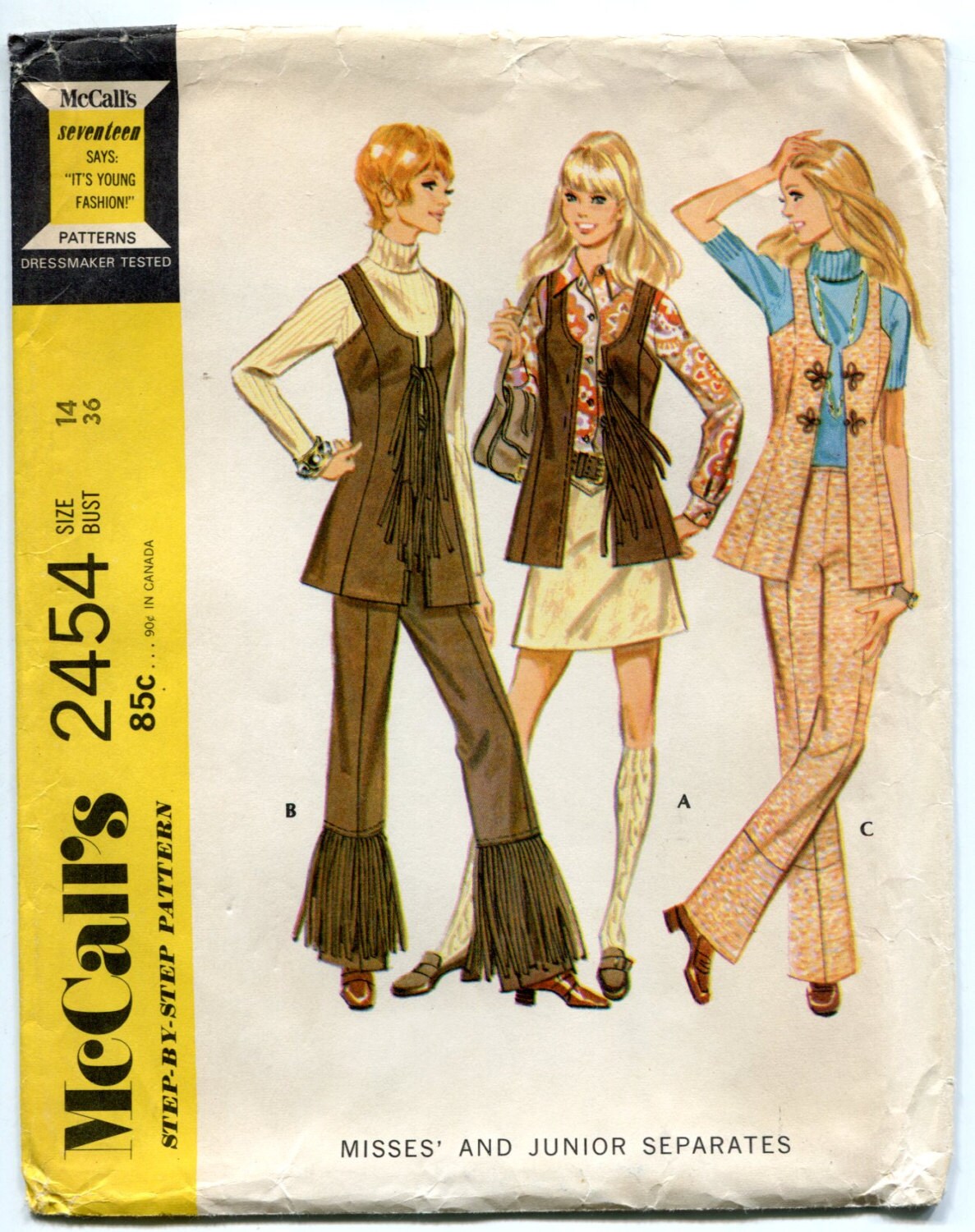 Hippie Boho 70s Fringed Vest and Pants Sewing Pattern Suede Fringe or ...