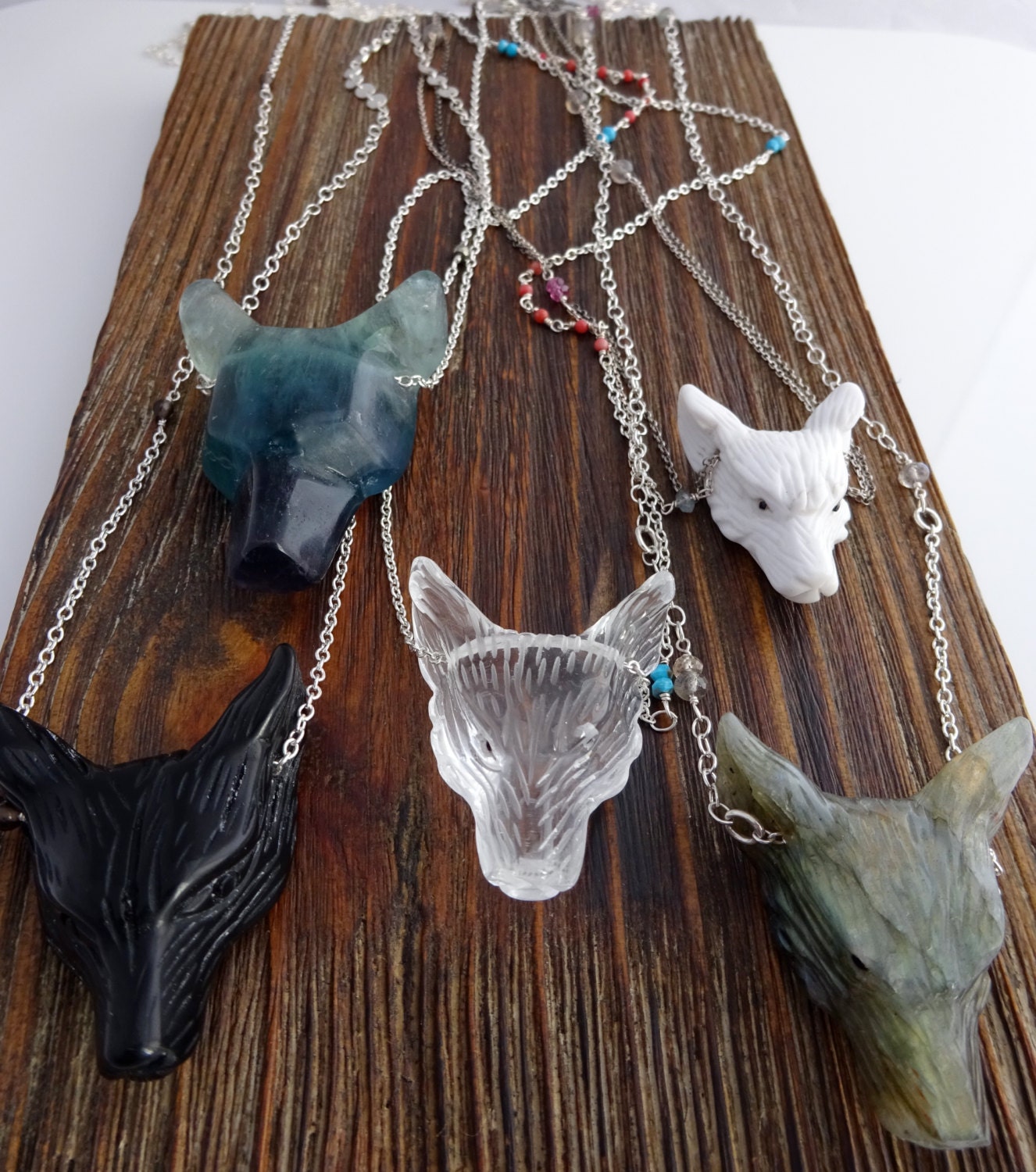 Wolf Necklace Crystal Quartz Wolf Spirit Amulet Sterling