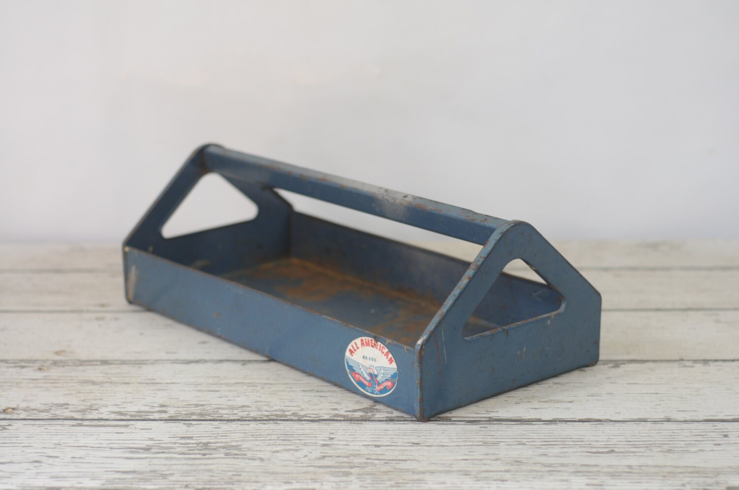Vintage Toolbox Tote Blue Metal Tray Tools Vintage Metal Decor Garden ...