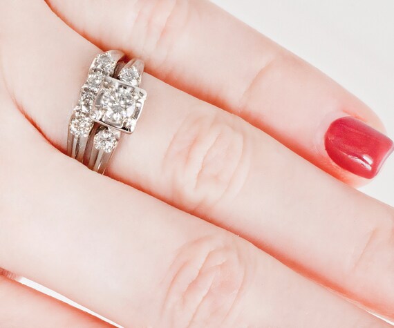 Vintage Engagement Ring Vintage 1950's 14k White Gold
