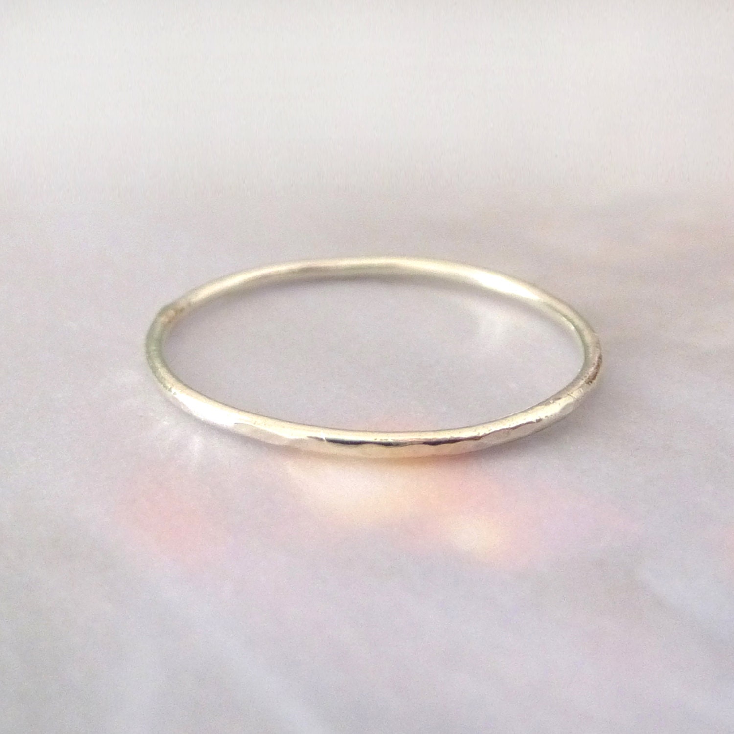 Thin White Gold Ring Hammered Thin Gold Ring 9ct White