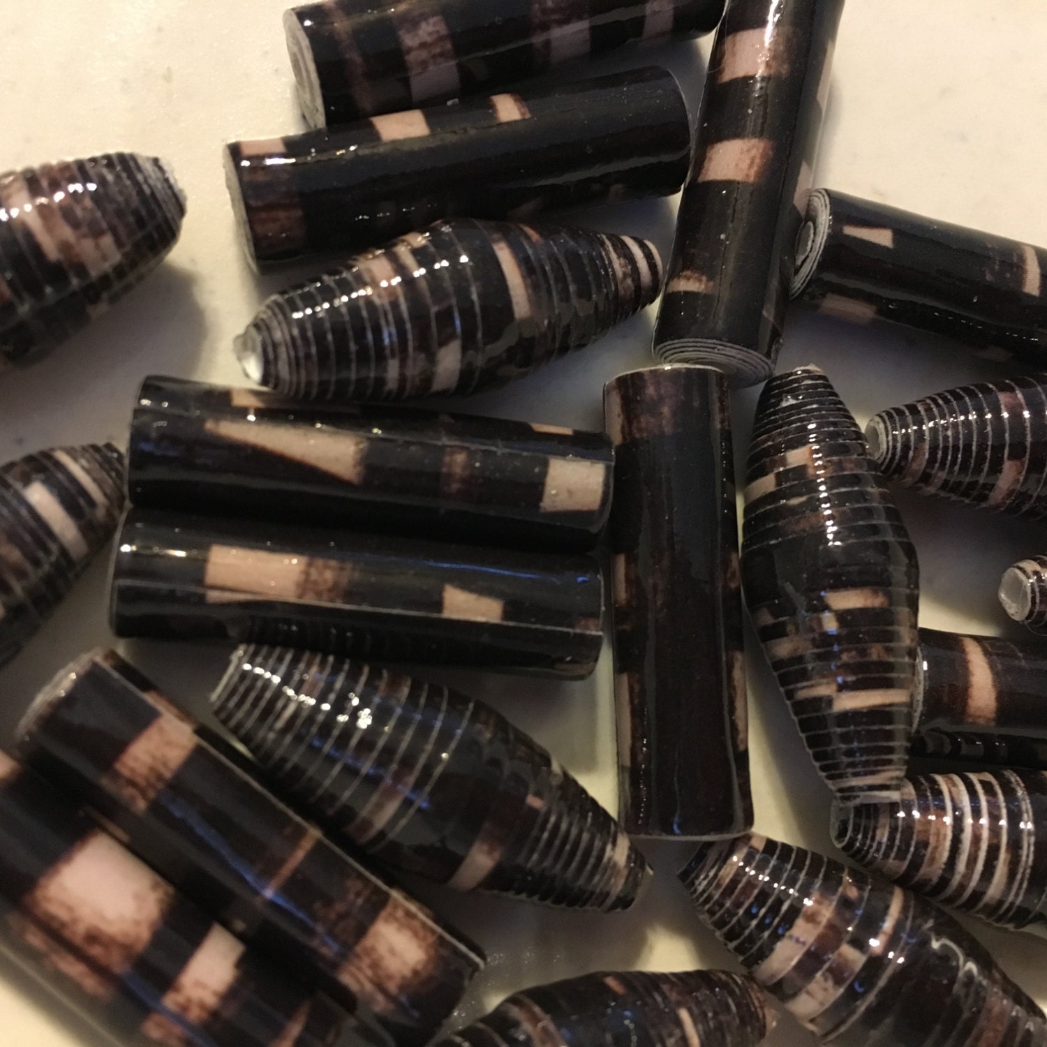 Modern Noir Hand Rolled Paper Tube and Oval Beads: by VioletVox