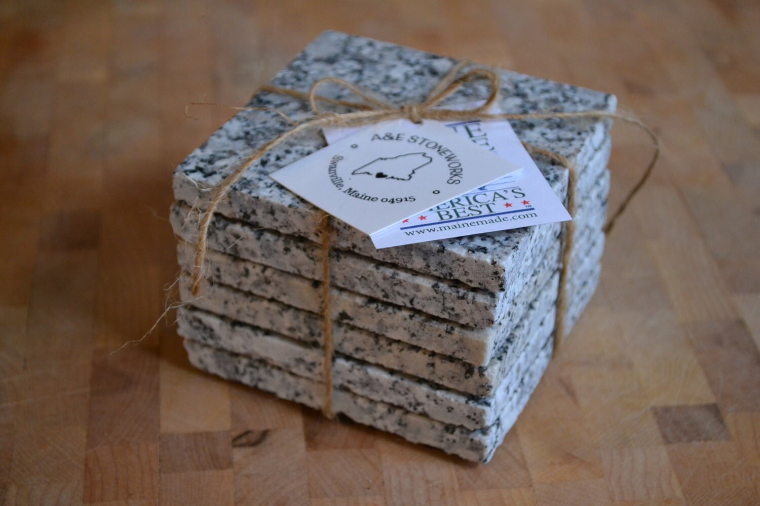 Granite Coaster Set Maine Black and White Granite Set of 6