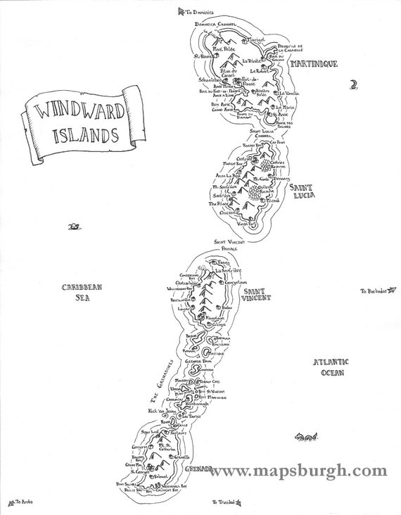 Fantasy map of the Windward Islands