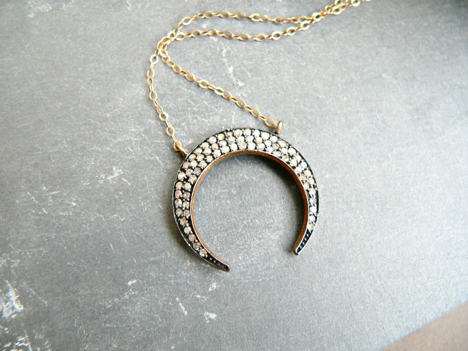 Diamond Crescent Moon Gold Necklace