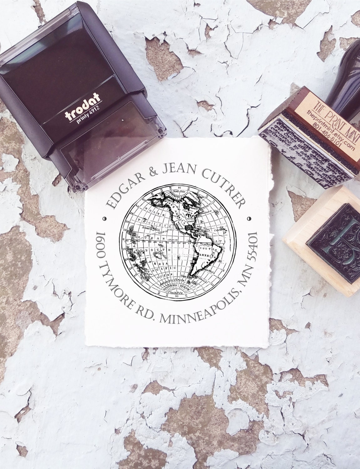 Map Stamp World Stamp Self-inking Address Stamp Globe