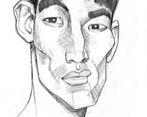 Unique male face sketch related items | Etsy