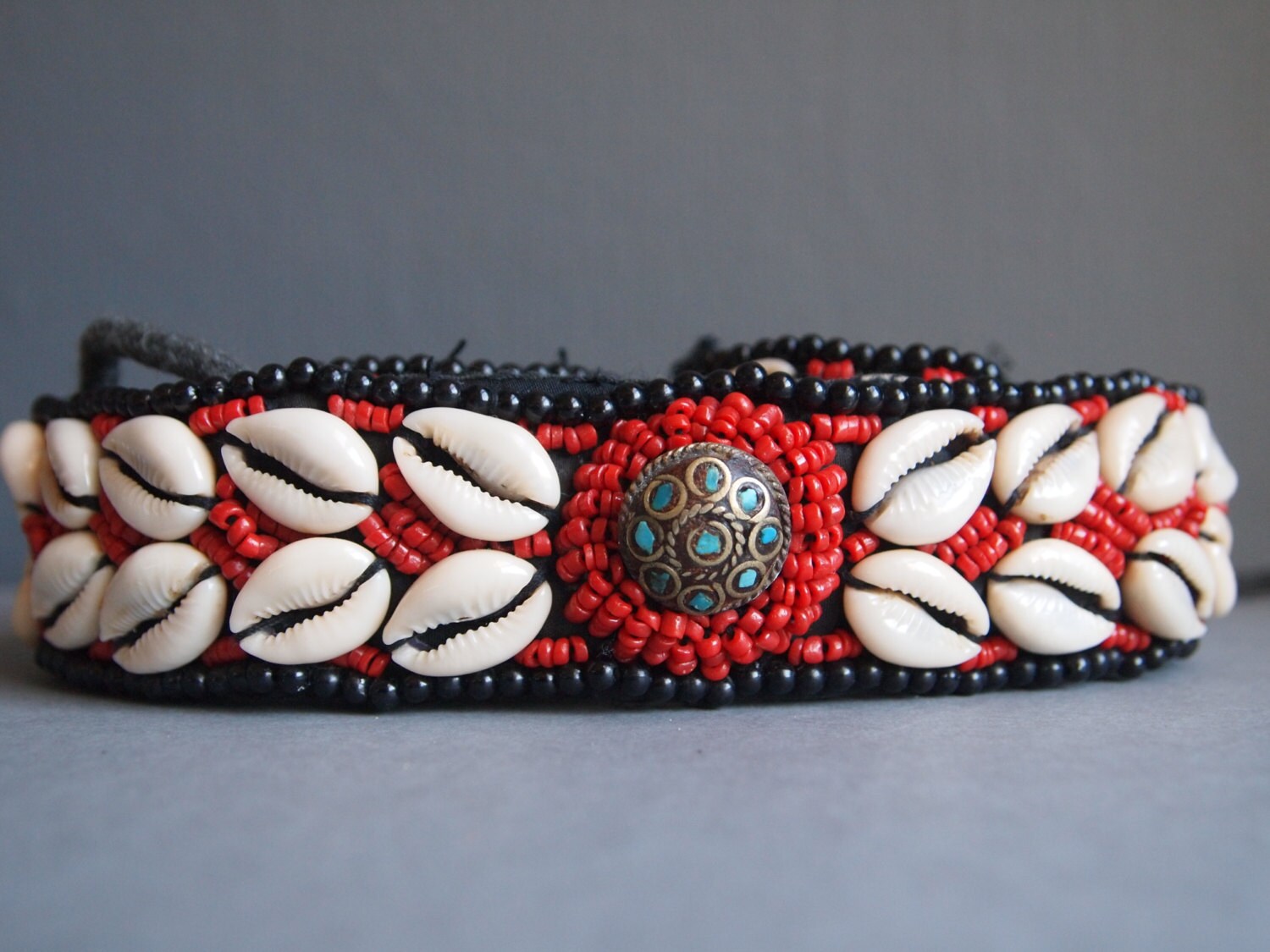 Tribal shell belt fabric belt cowrie shell belt ethnic