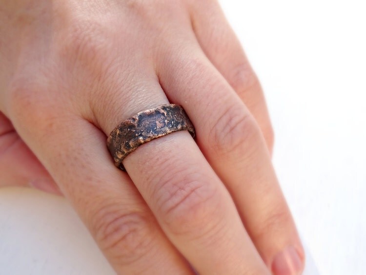 rustic bronze ring unique cool mens ring wood grain by CrazyAssJD