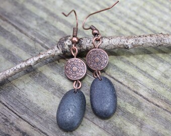 Lake Superior jewelry Basalt stone earrings by WoodlandInspiration