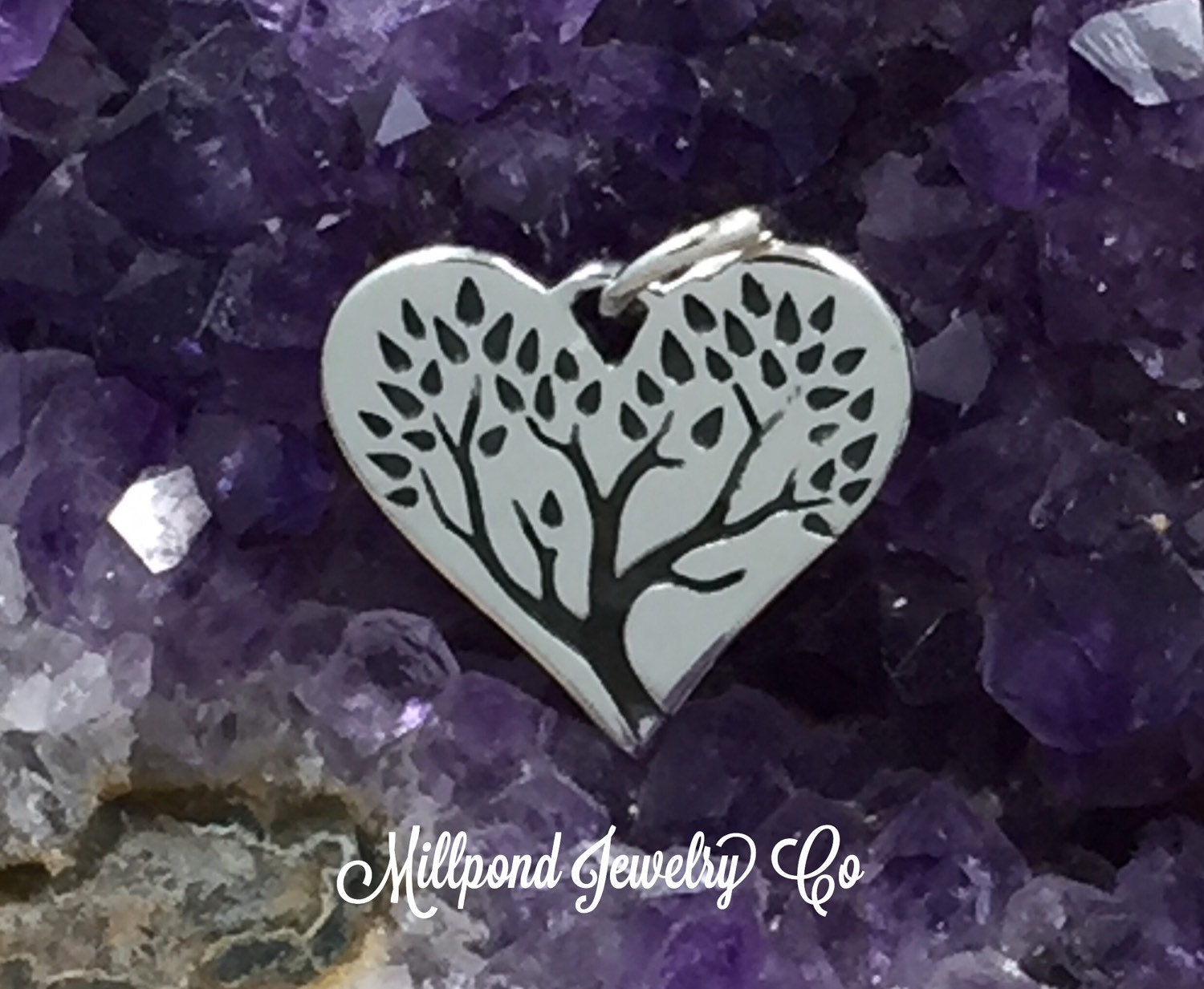 Heart Cut Out with Etched Tree of Life Tree Heart Charm Tree