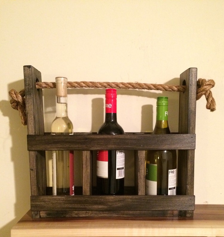 Rustic Wooden Wine And Wine Glass Carrier Wine By Sheltonwoodworks