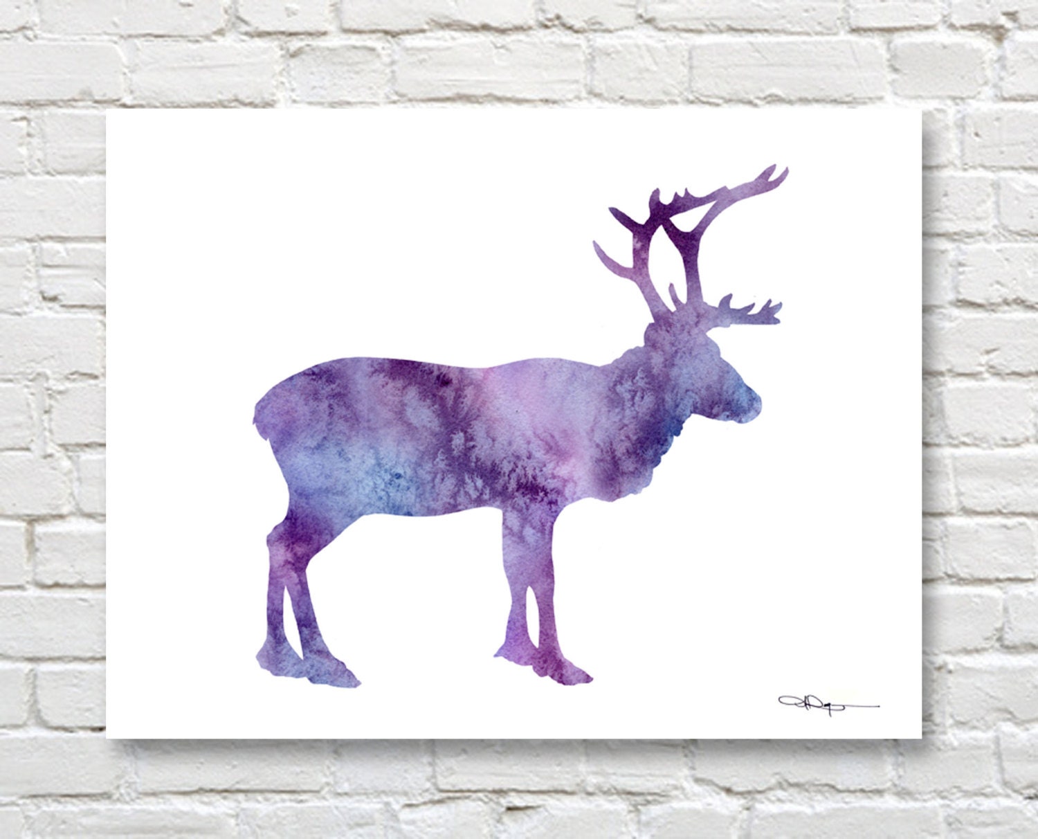Purple Reindeer Art Print Abstract Watercolor Painting